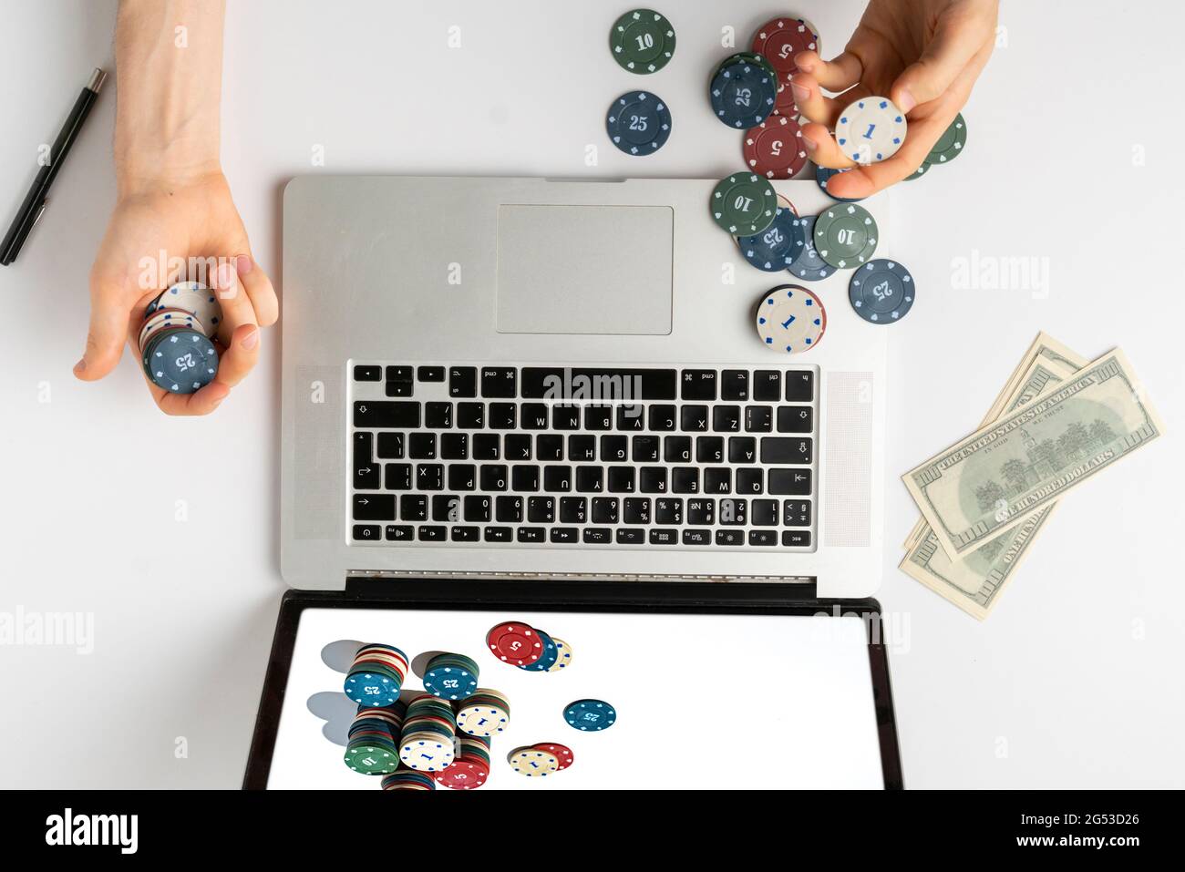 overhead person playing the gamble games online at home and win the ...