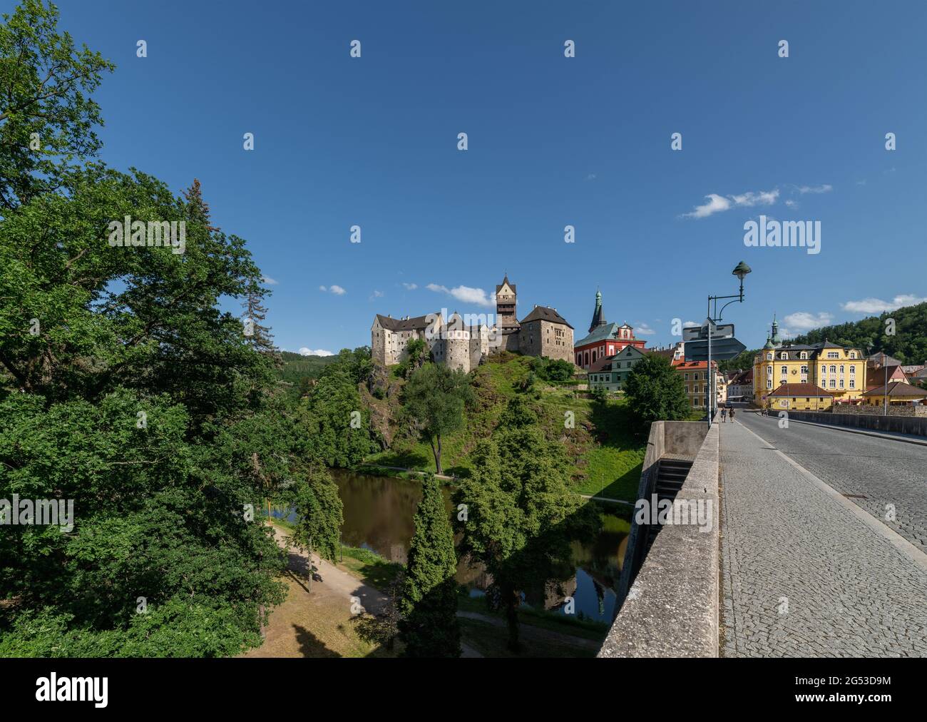 The medieval castle on a prominent rock promontory, surrounded on three ...