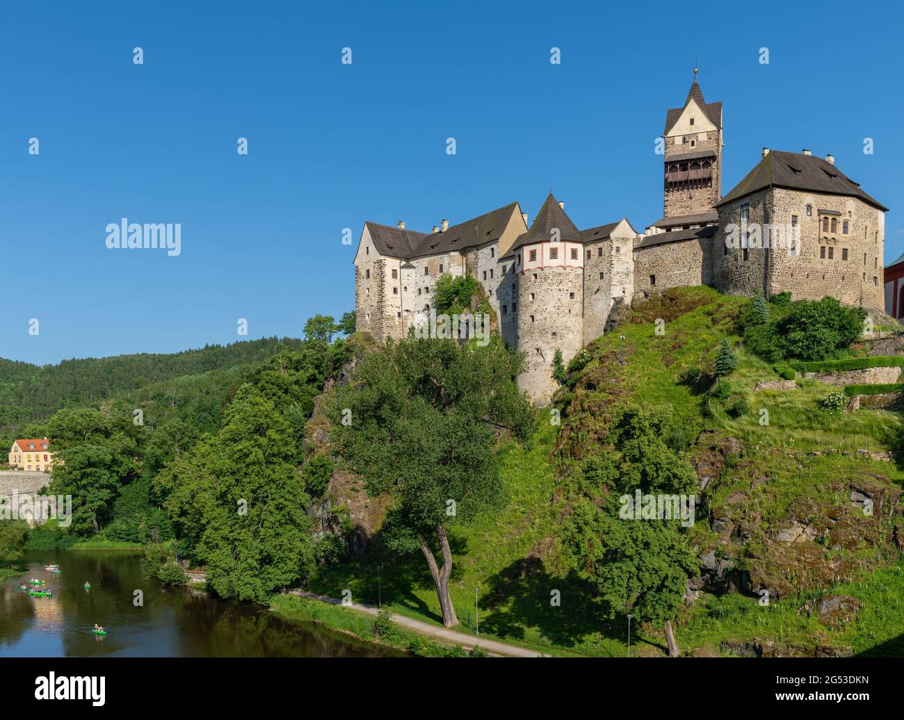 The medieval castle on a prominent rock promontory, surrounded on three ...