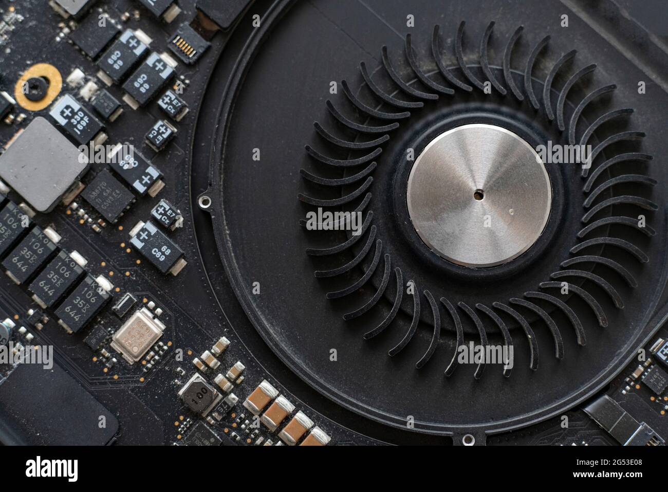 black electronic fan, computer technology hardware macro shot, air ...