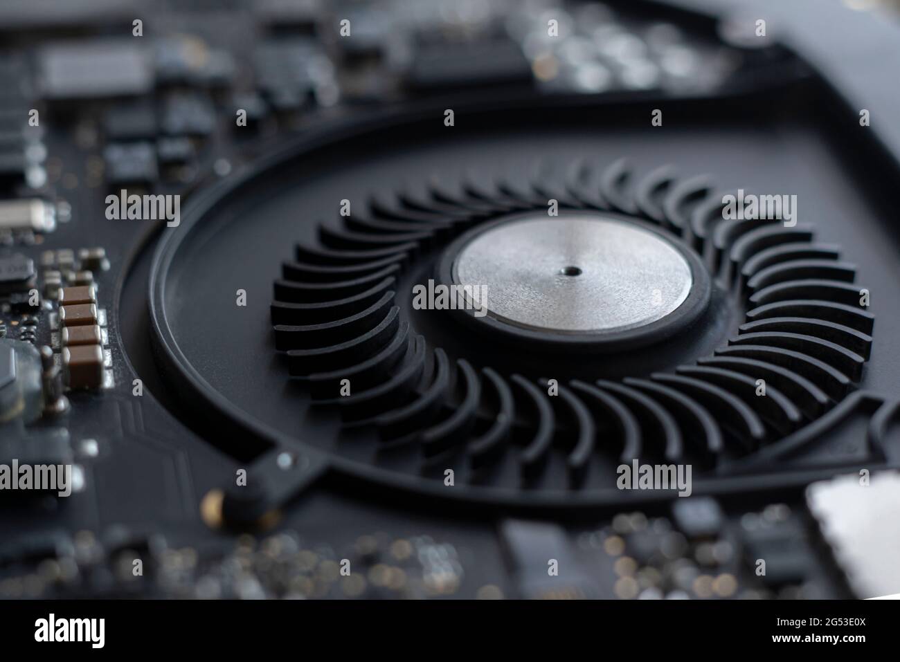 black electronic fan, computer technology hardware macro shot, air ...