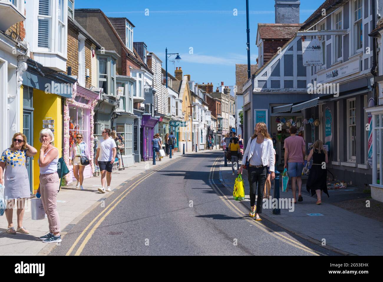 People out and about shopping on a sunny Saturday. Harbour Street ...