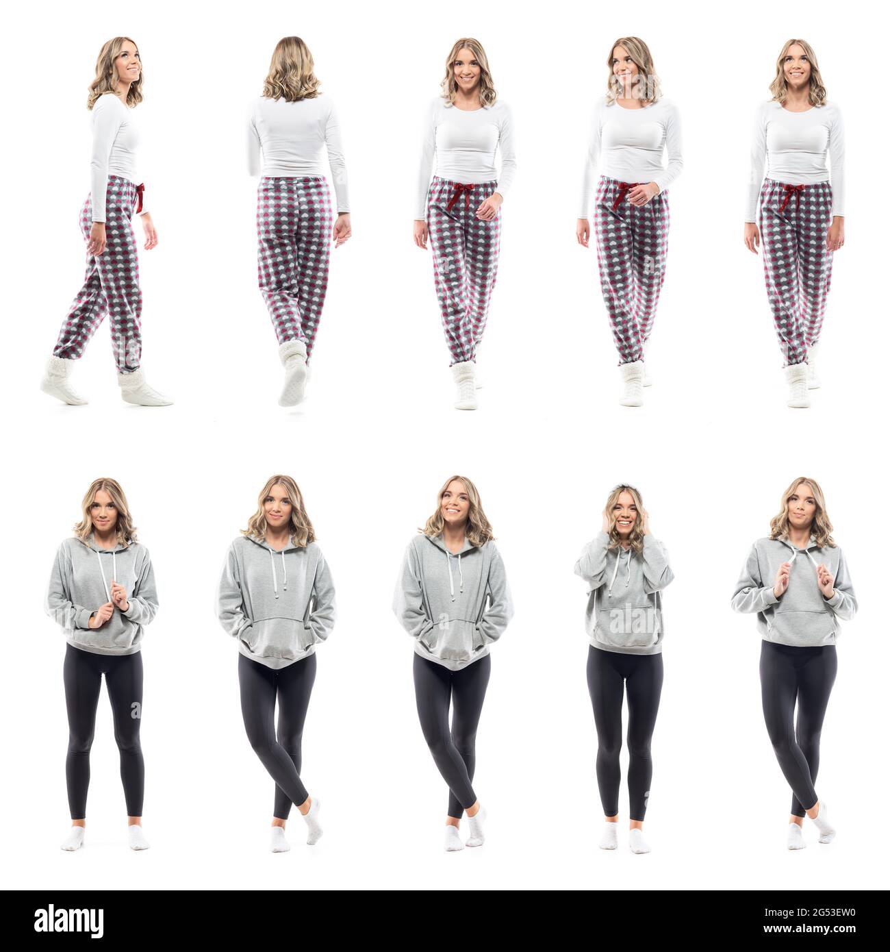 Set of various young pretty women in sleepwear and comfy leisure wear ...