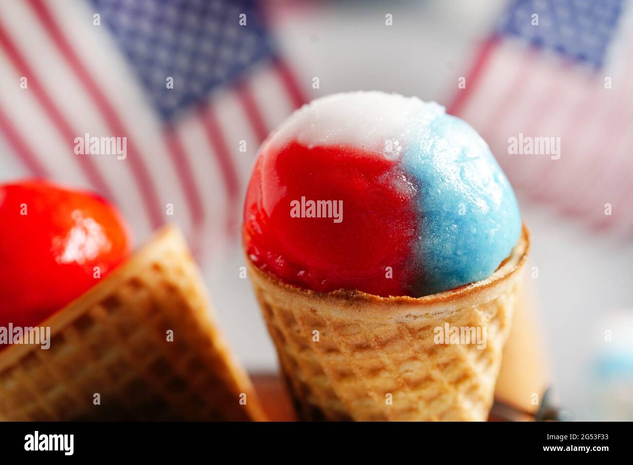 Red blue white American flag cone color ice cream - 4th of July food ...