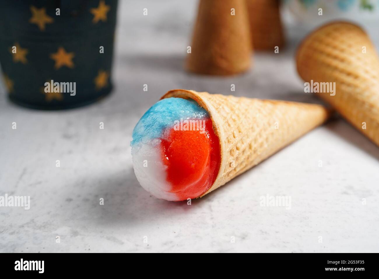 Red blue white American flag cone color ice cream - 4th of July food ...
