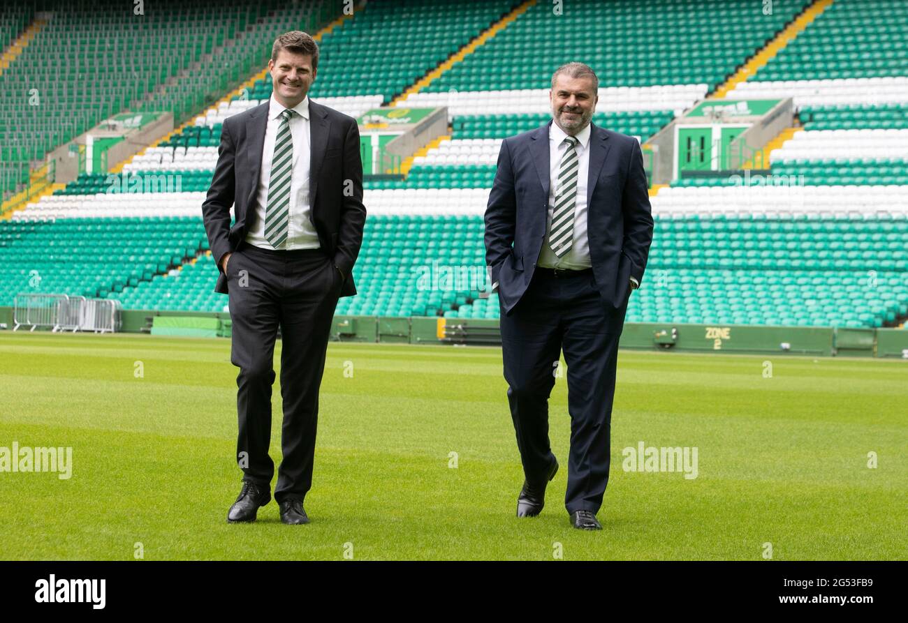 Celtic new manager Ange Postecoglou (right) and Chief Executive Dominic ...