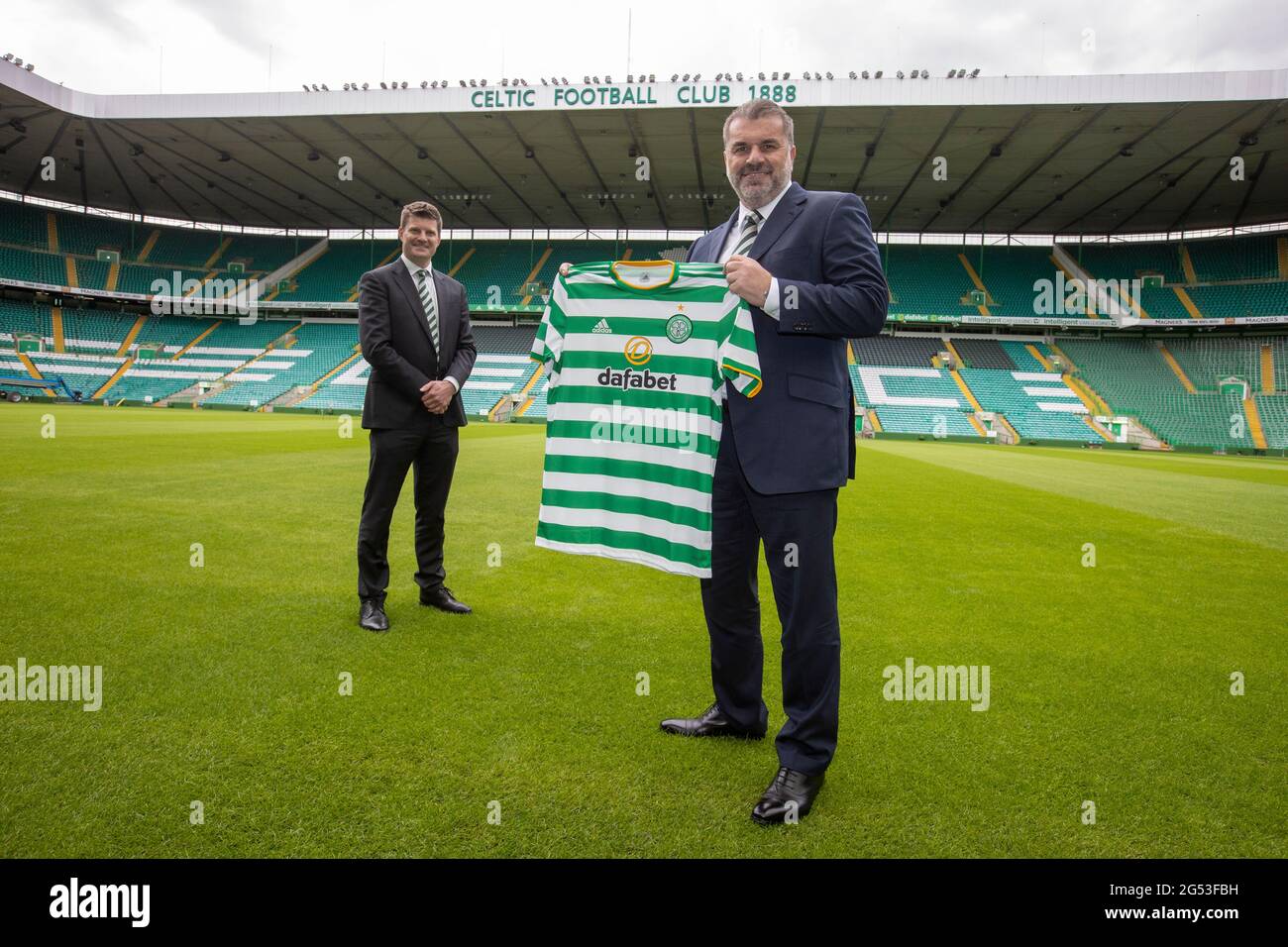 Celtic new manager Ange Postecoglou (right) and Chief Executive Dominic ...