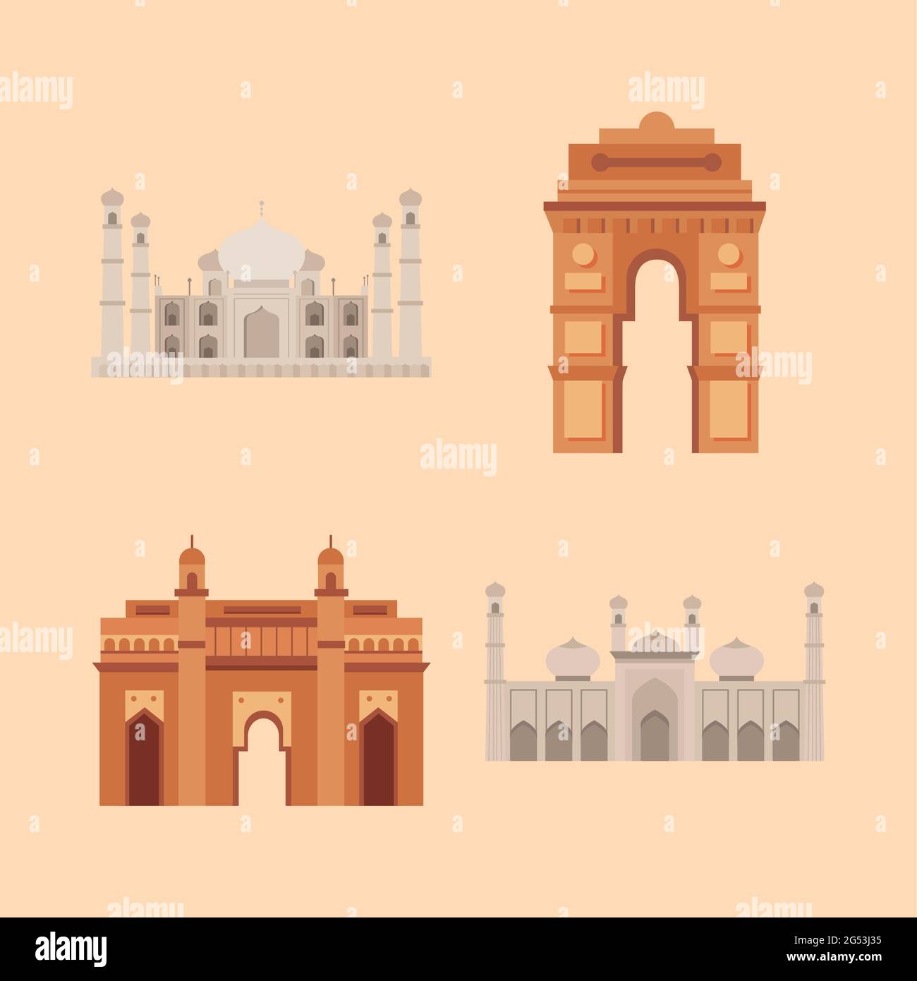 Indian temples icon set on yellow background Stock Vector Image & Art ...