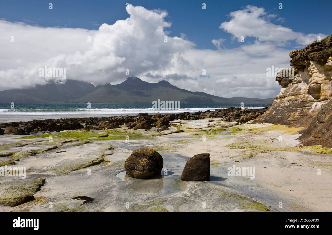 Isle of Rum from Laig bay, Eigg, Inner Hebrides, Scotland Stock Photo ...