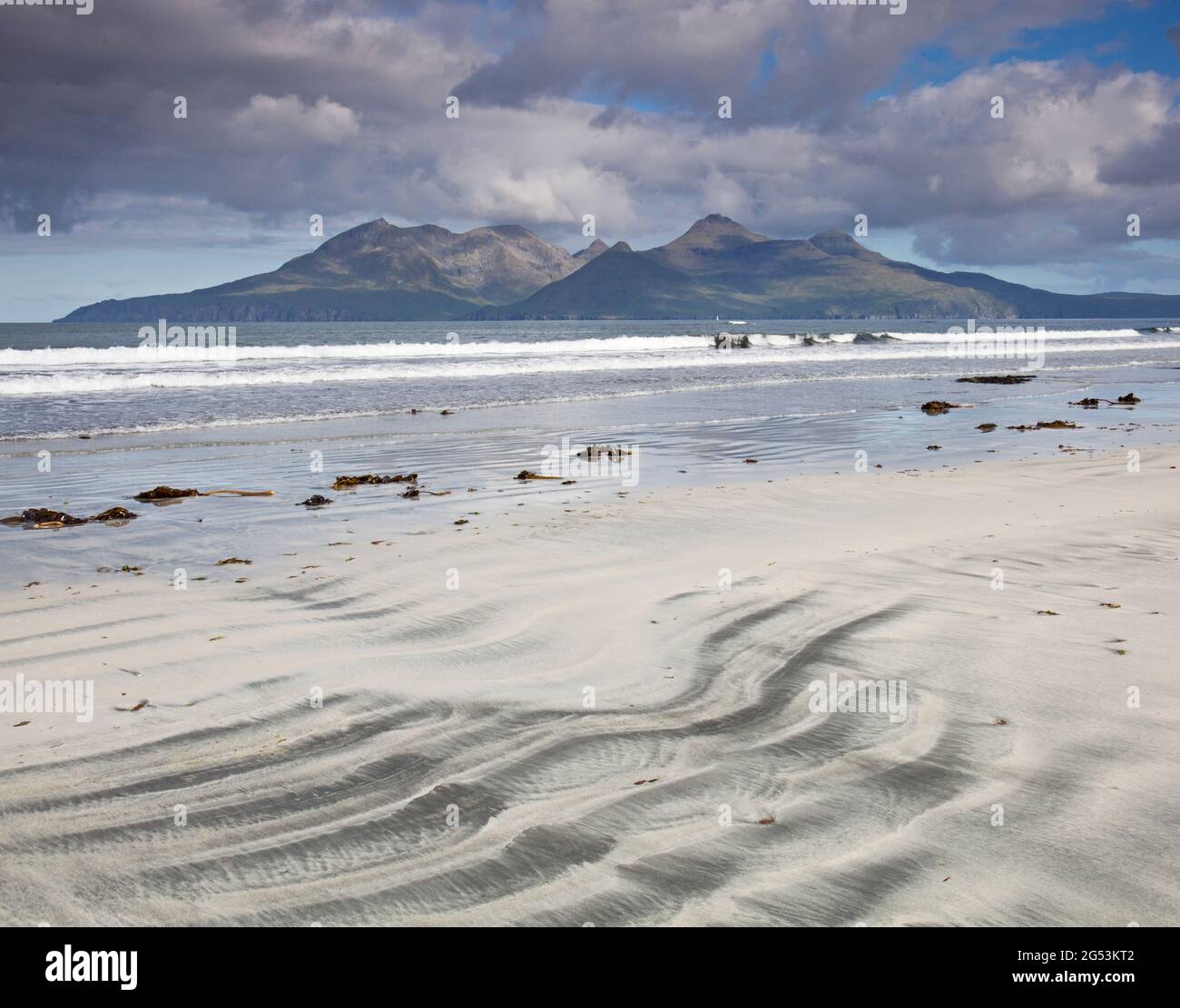 Isle of Rum from Laig bay, Eigg, Inner Hebrides, Scotland Stock Photo ...