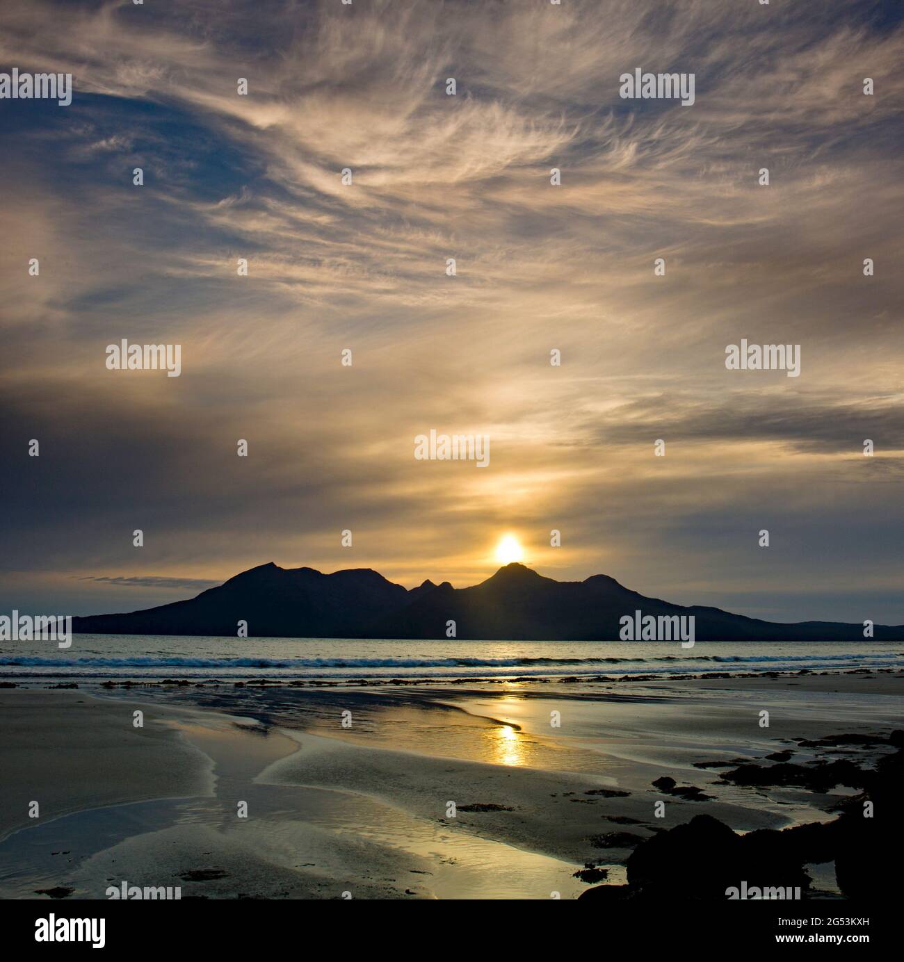 Isle of Rum from Laig bay, Eigg, Inner Hebrides, Scotland Stock Photo ...