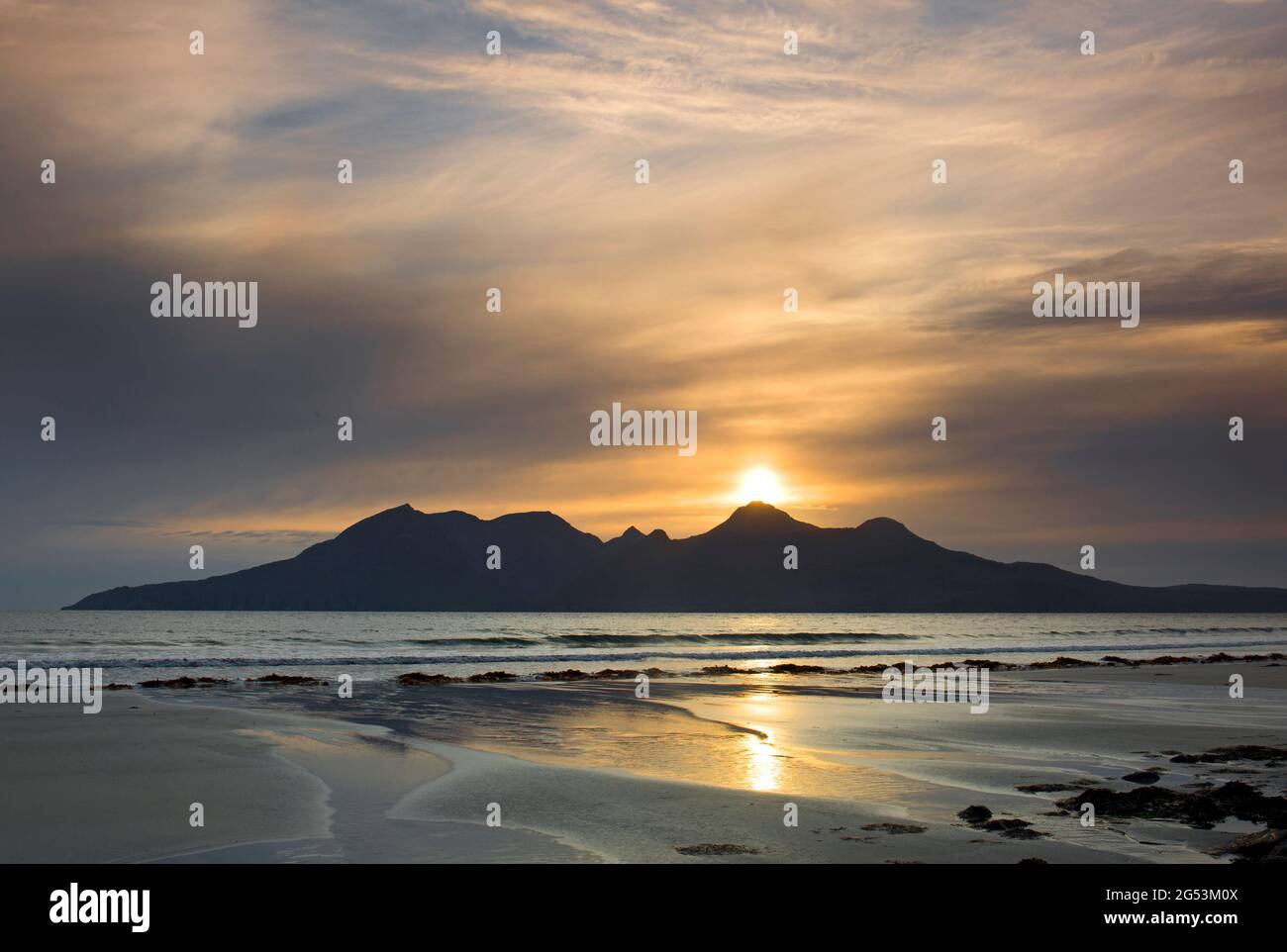 Isle of Rum from Laig bay, Eigg, Inner Hebrides, Scotland Stock Photo ...