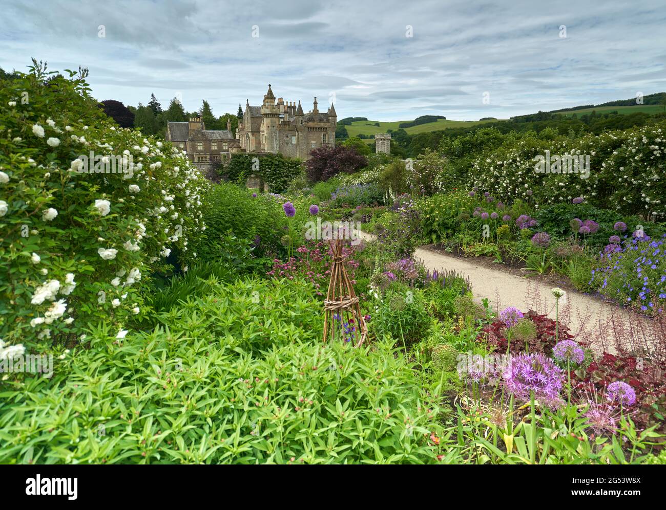 Beautiful flower beds in the walled garden of Abbotsford House in the ...