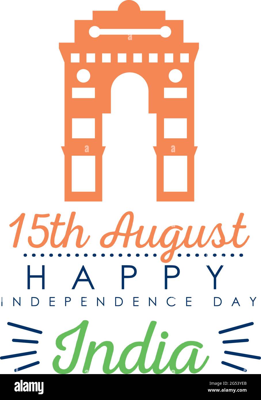15th august happy independence day with gate on white background Stock ...