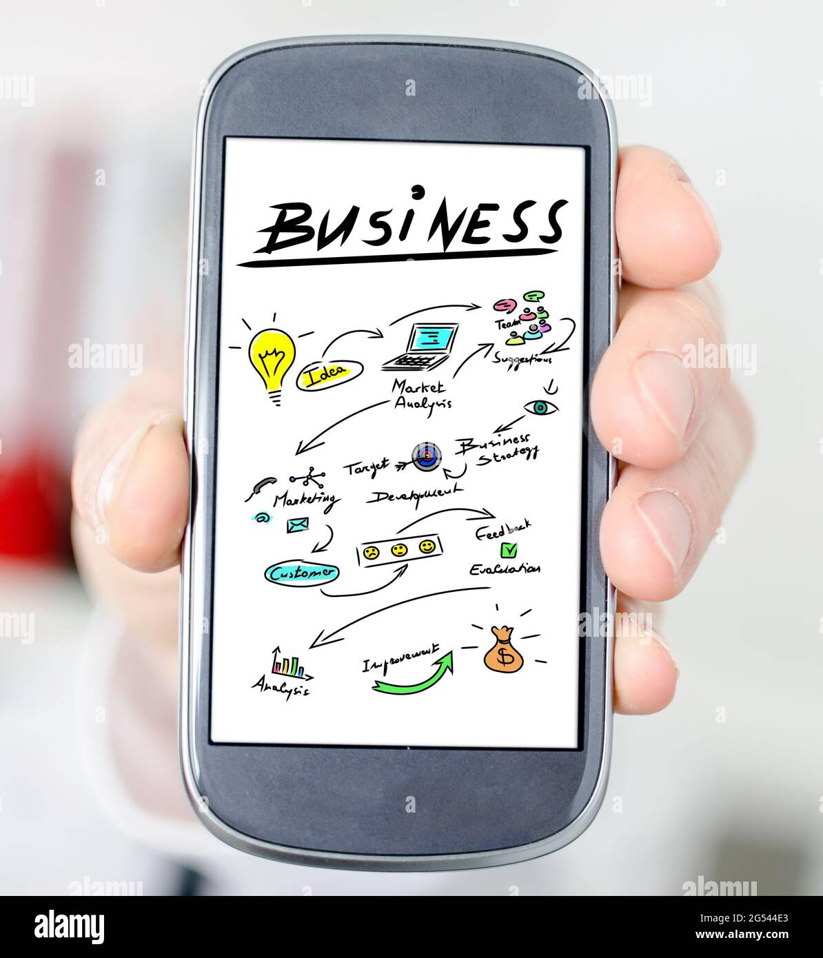 Hand holding a smartphone with business strategy concept Stock Photo ...