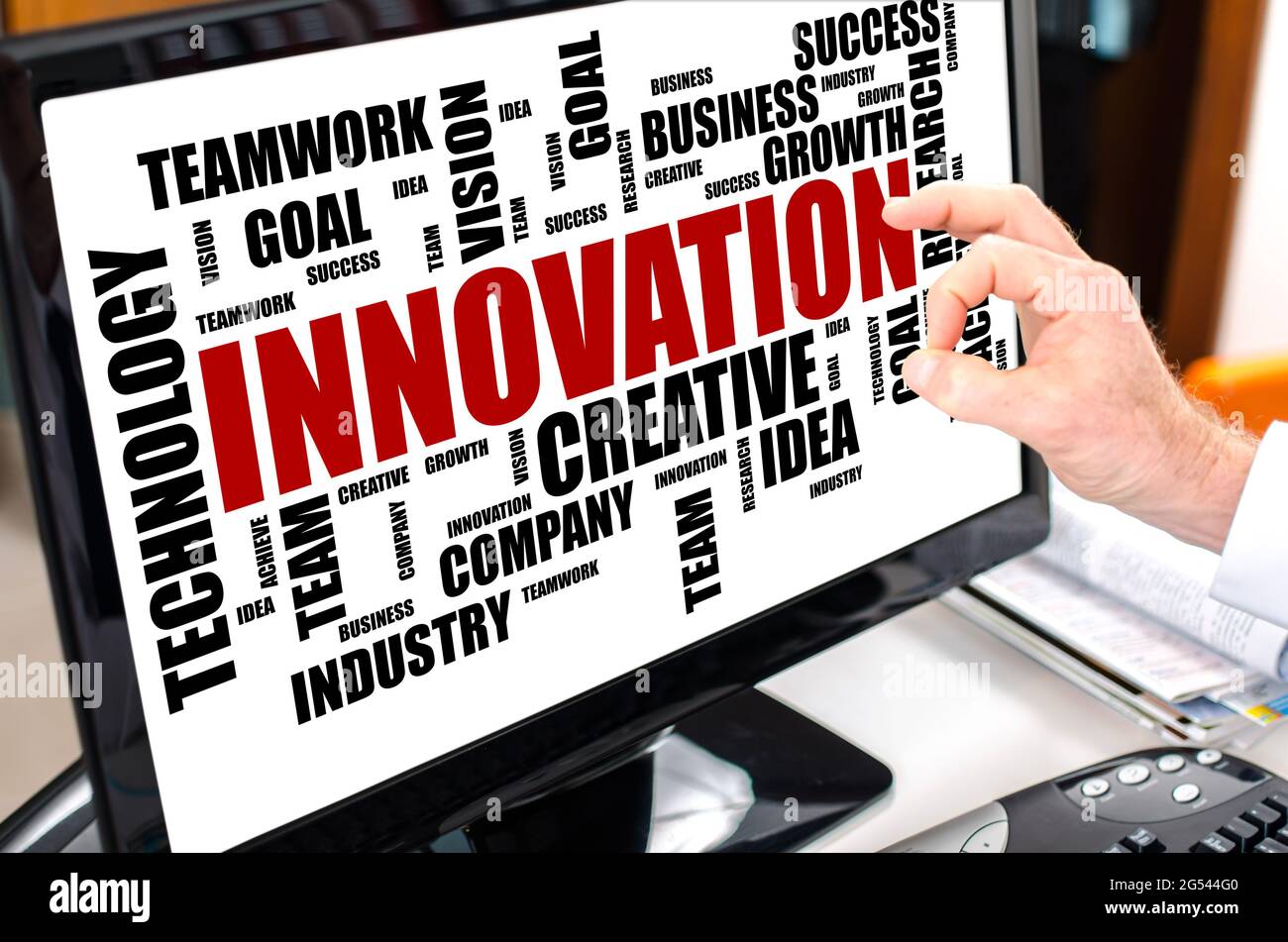 Innovation word cloud concept shown on a computer screen Stock Photo ...