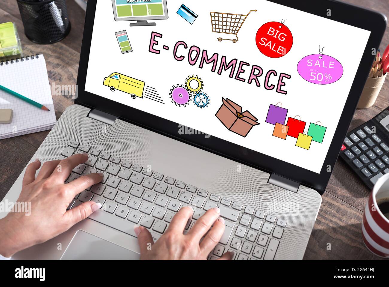 E-commerce concept shown on a laptop screen Stock Photo - Alamy
