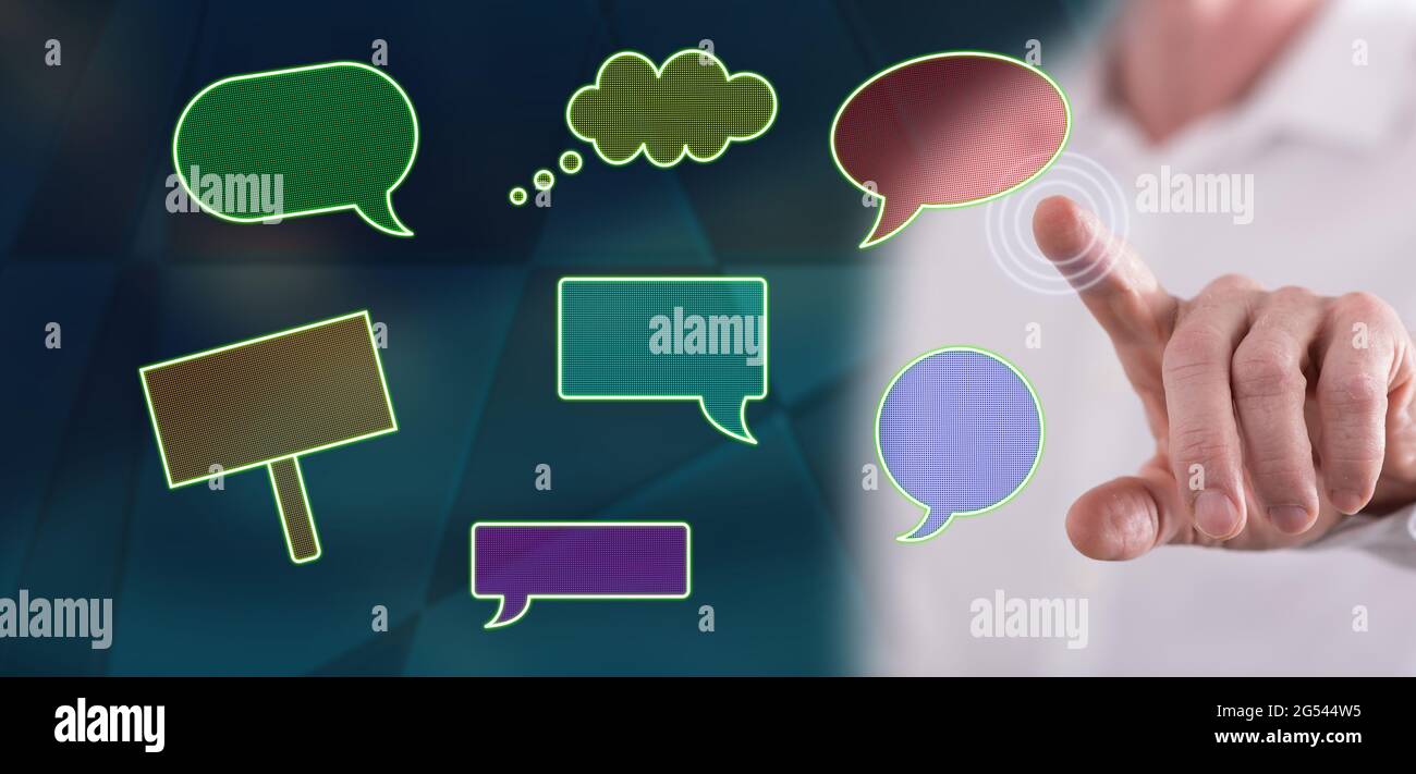 Man touching a communication concept on a touch screen with his finger ...