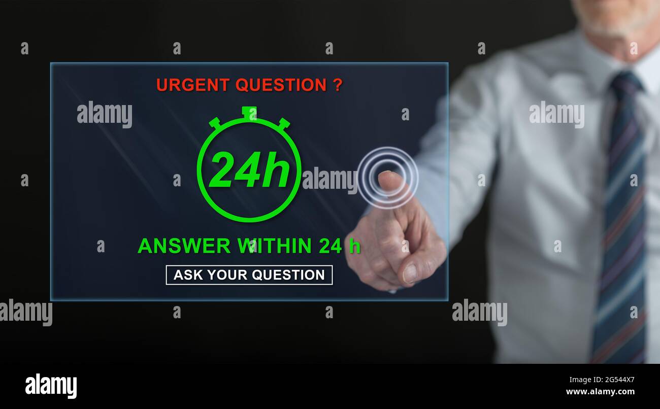 Man touching an urgent questions concept on a touch screen with his ...