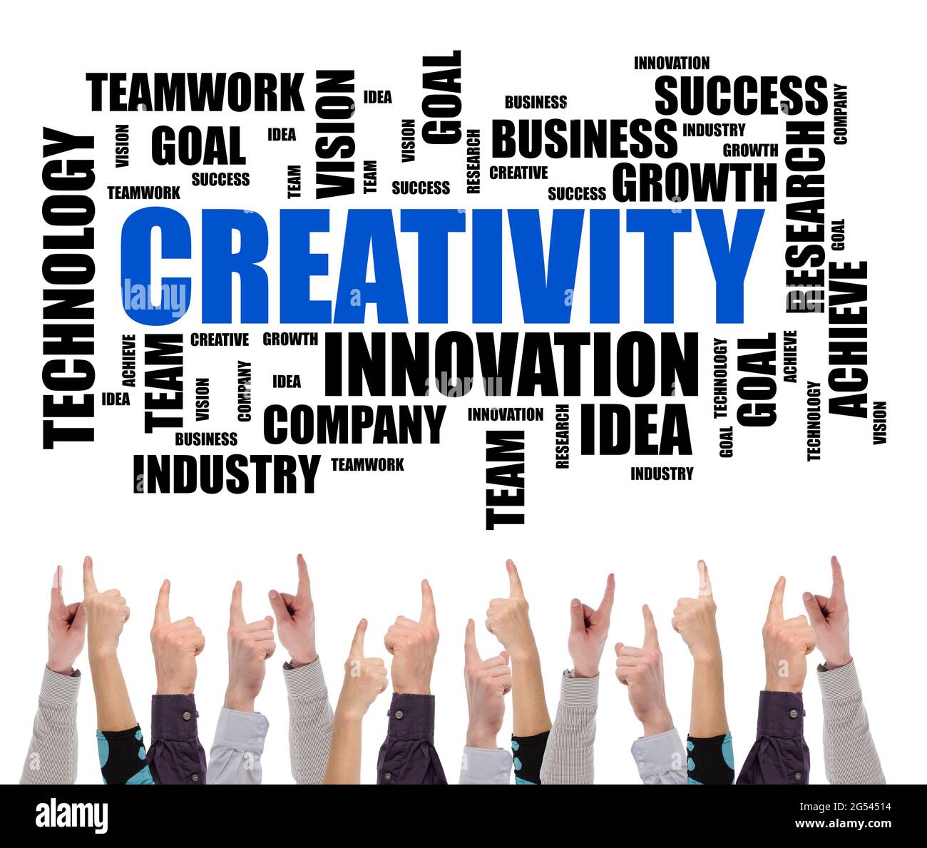 Creativity word cloud concept on white background pointed by several ...