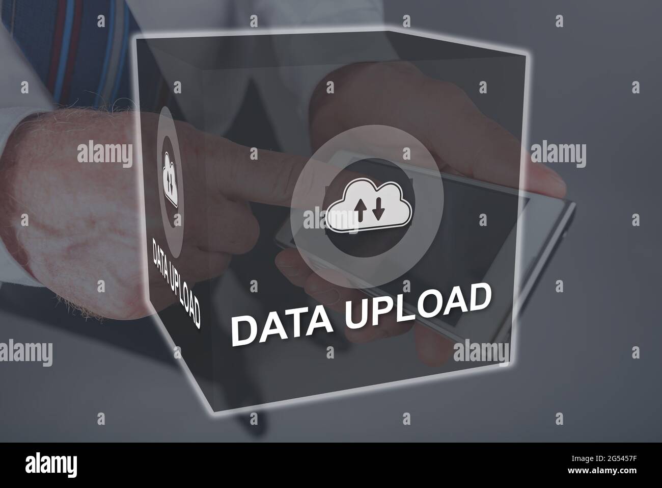 Data upload concept illustrated by a picture on background Stock Photo ...