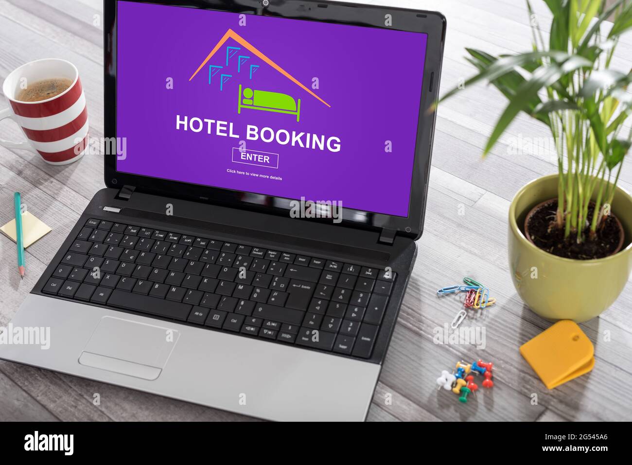 Laptop on a desk with hotel booking concept on the screen Stock Photo ...