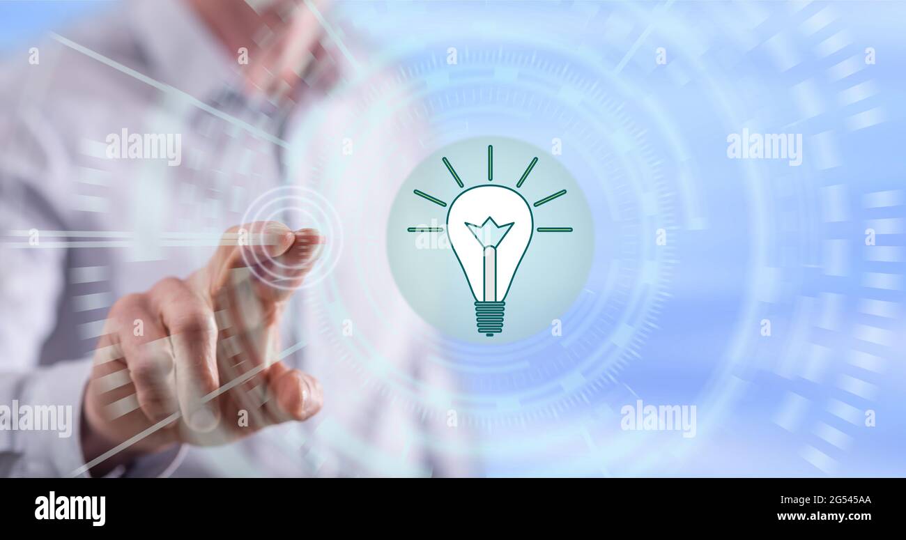 Man touching a new technology innovation concept on a touch screen with ...