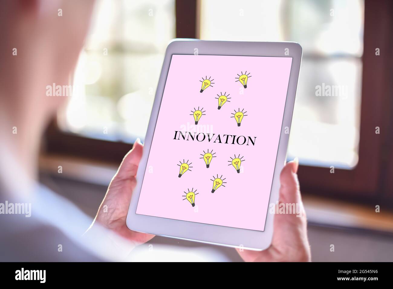 Tablet screen displaying an innovation concept Stock Photo - Alamy