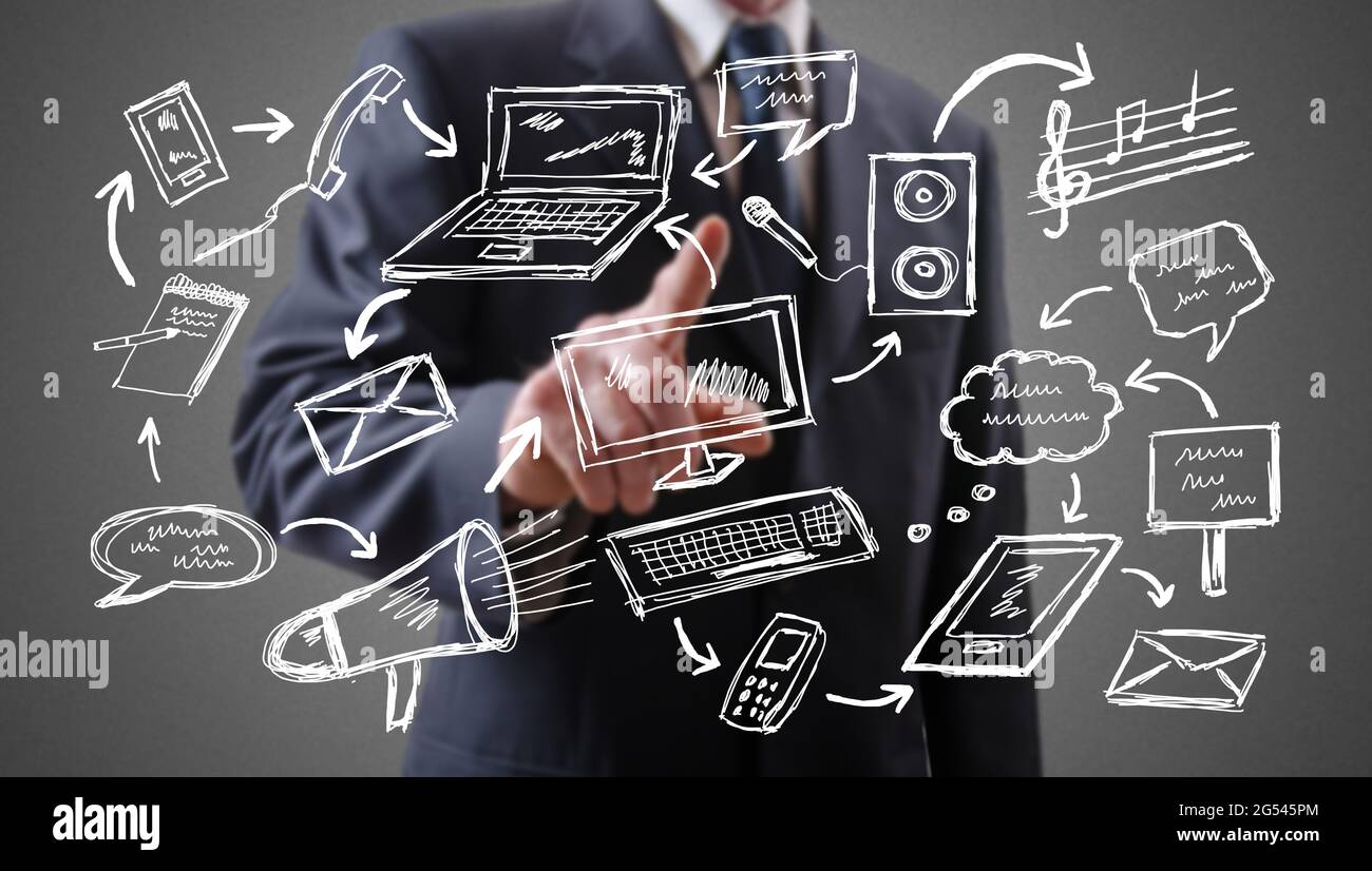 Communication concept shown by a businessman in background Stock Photo ...