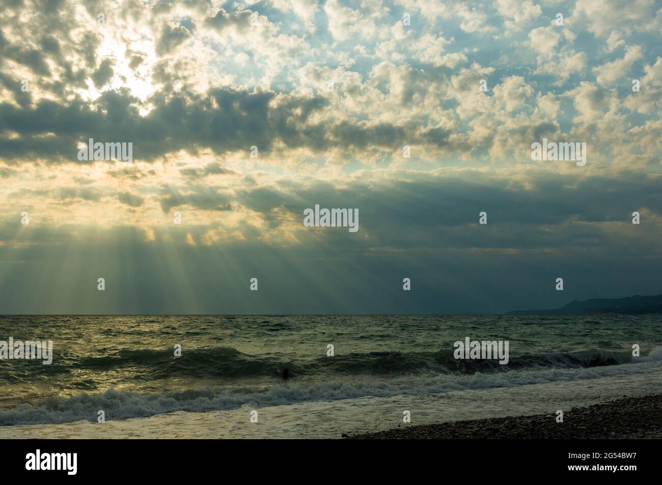 Summer sea sunset, the sun, waves and clouds, beautiful dramatic ...