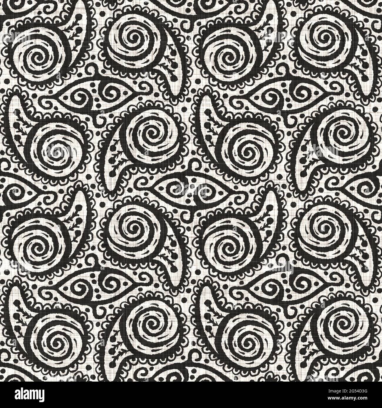 Seamless black white woven cloth floral linen texture. Two tone ...