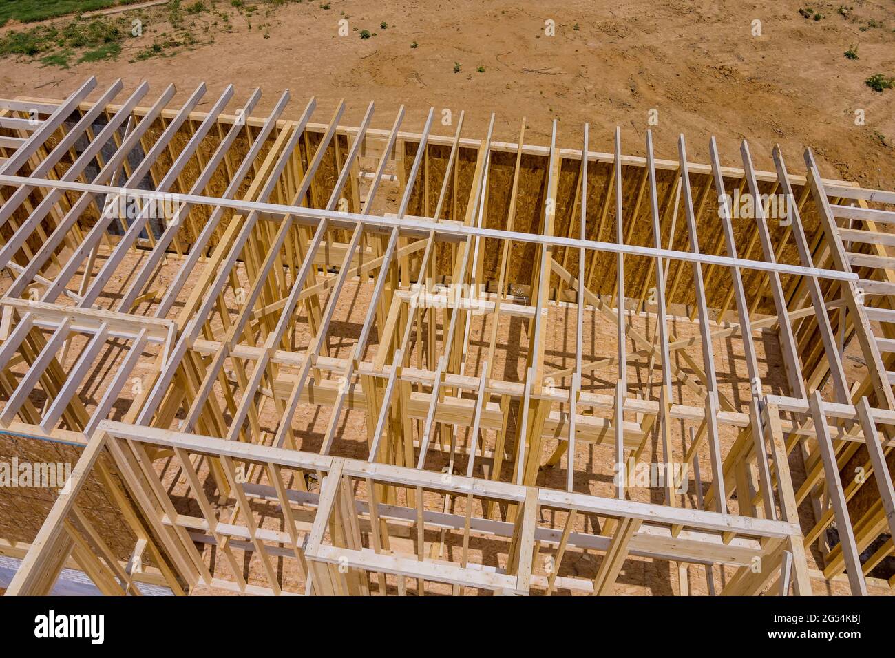 Framing beam of new house under construction home framing Stock Photo ...