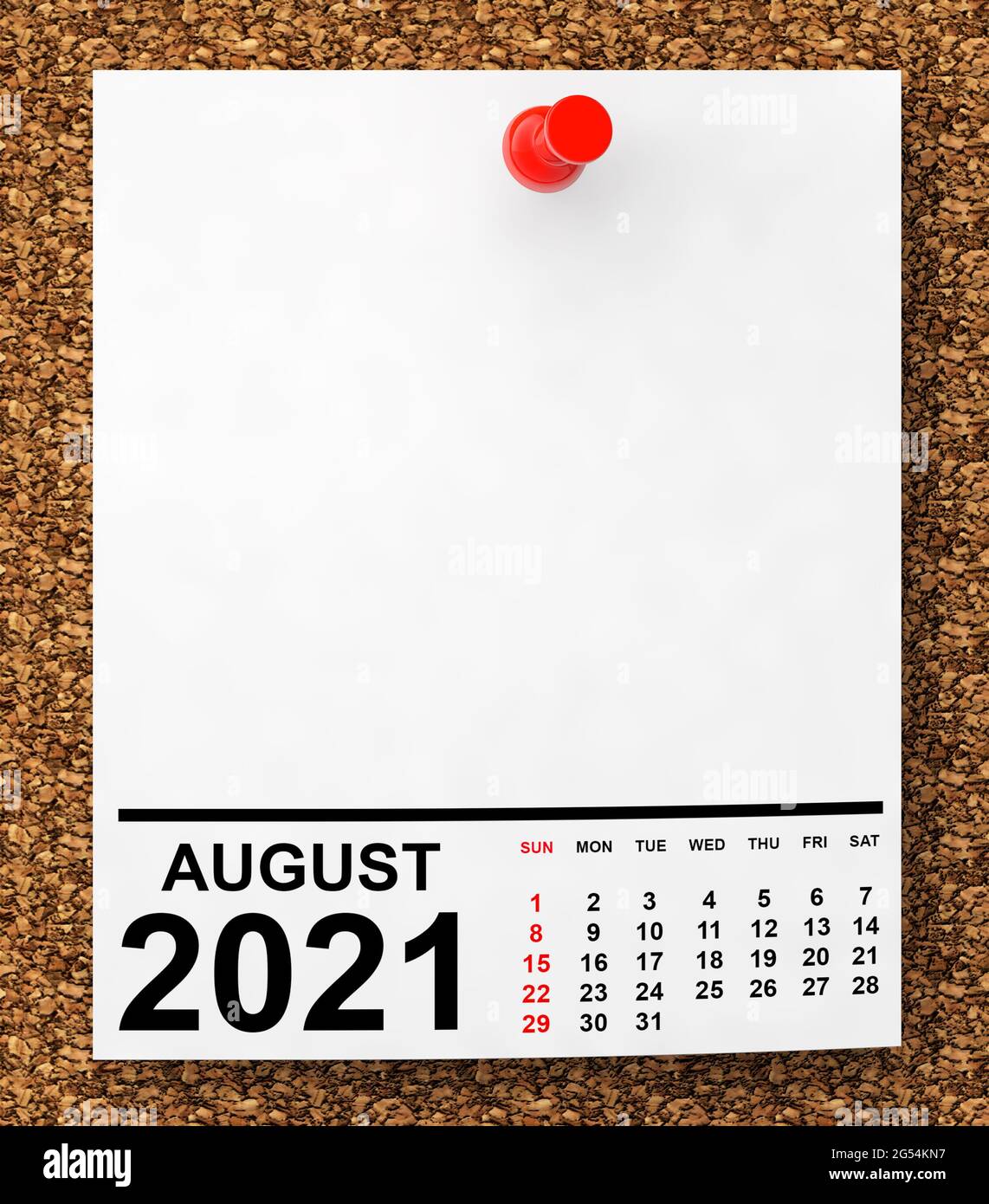 Calendar August 2021 on Blank Note Paper with Free Space for Your Text ...