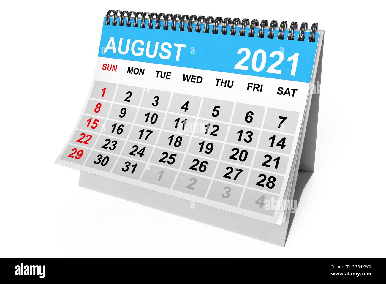 2021 Year August Calendar on a white background. 3d Rendering Stock ...