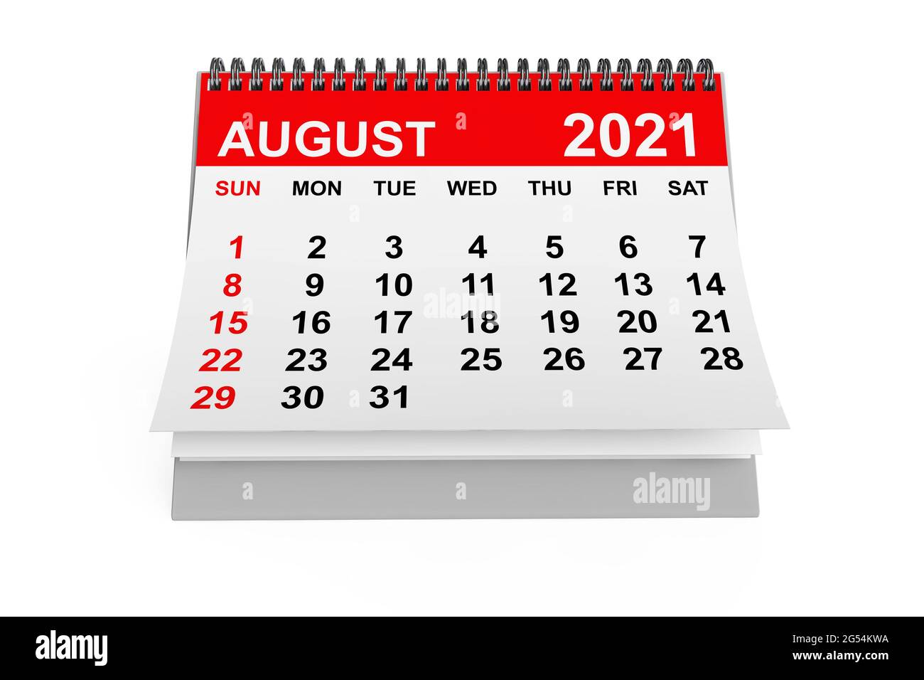 2021 Year August Calendar on a white background. 3d rendering Stock ...