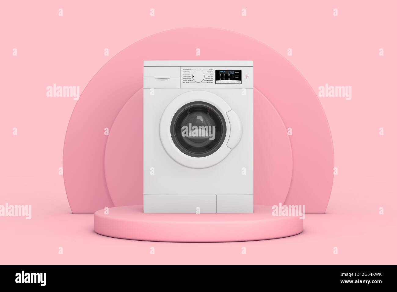 White Mockup Modern Washing Machine over Pink Cylinders Products Stage ...