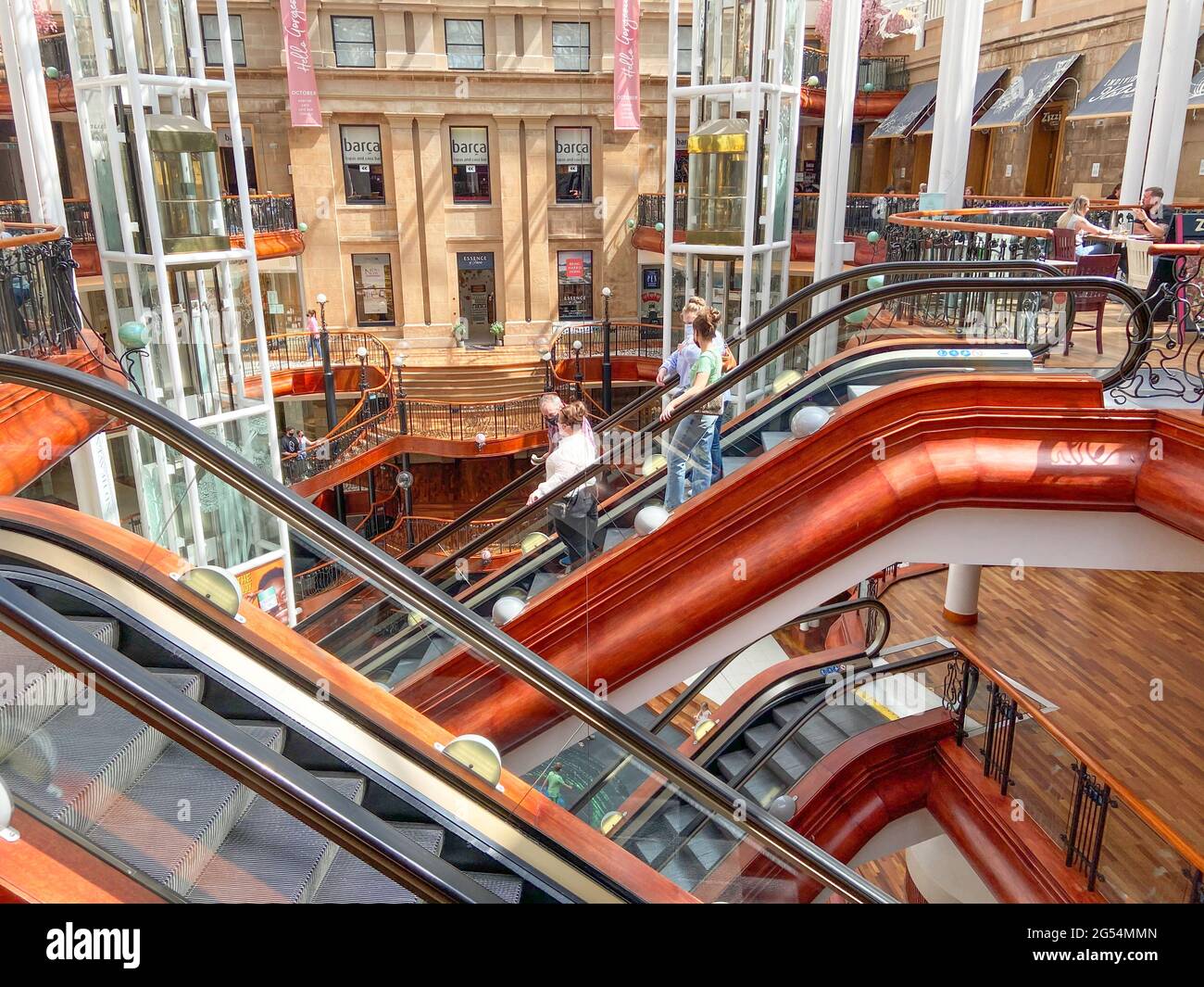 Interior of princess square shopping centre escalators lifts atr hi-res ...