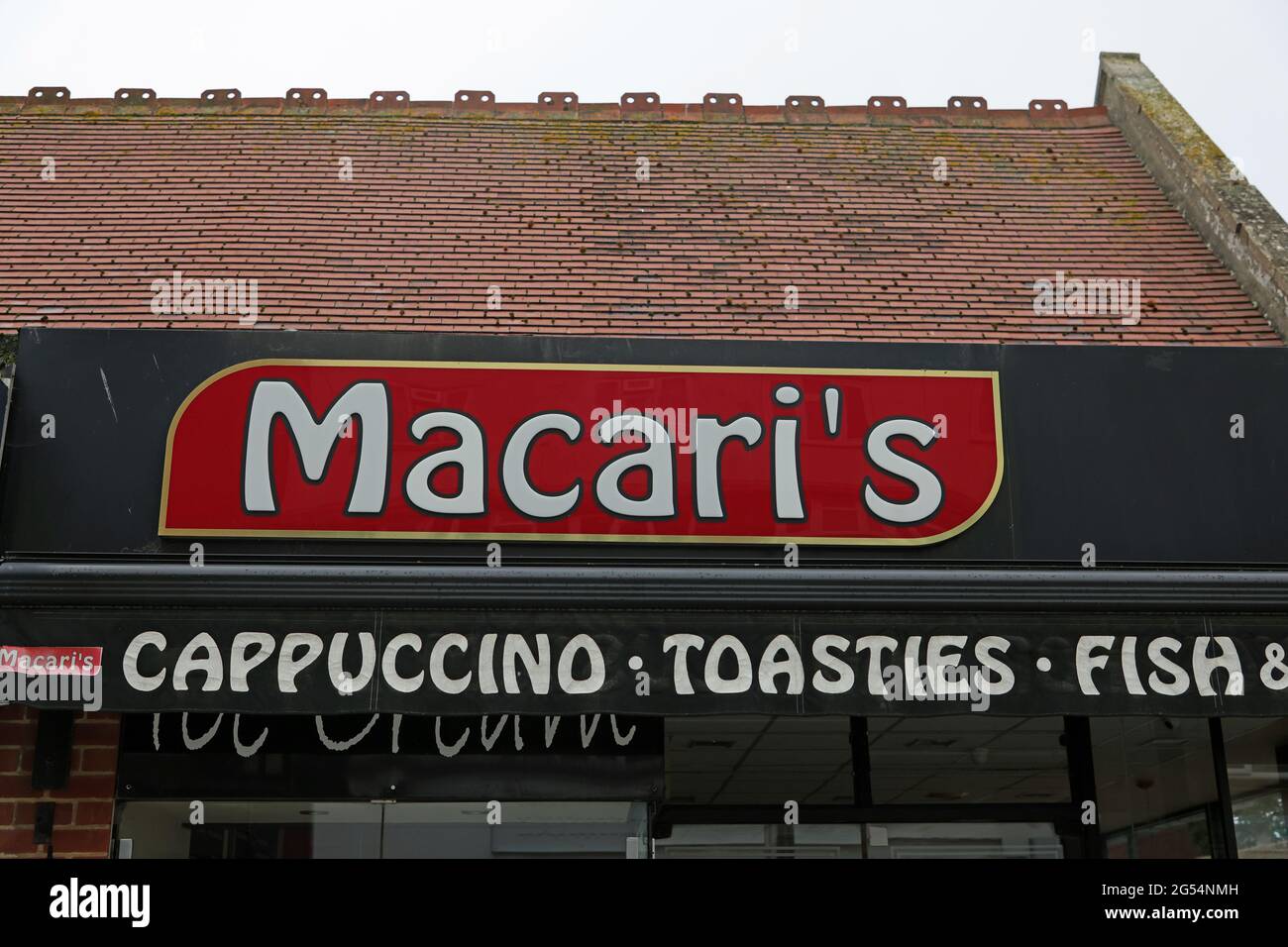Logo of Macaris seen in Bognor Regis, West Sussex, UK Stock Photo - Alamy