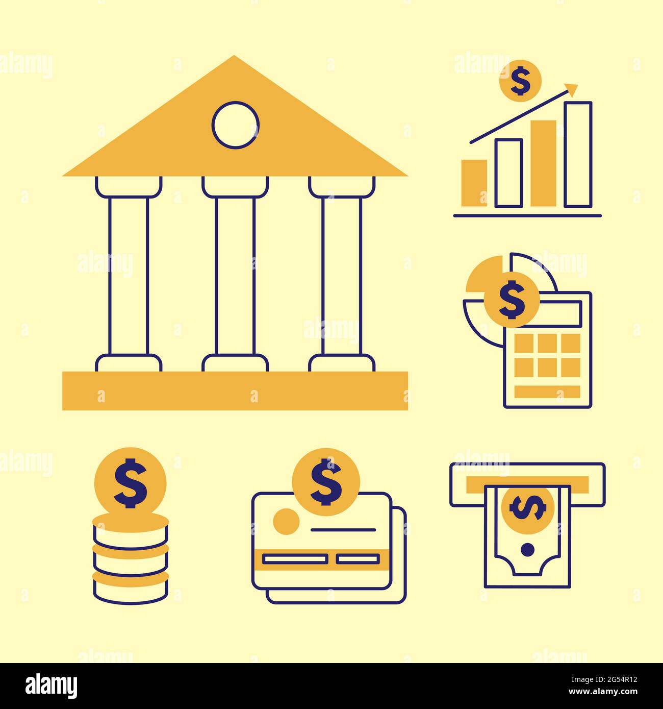 bank with money financial and business symbol set Stock Vector Image ...