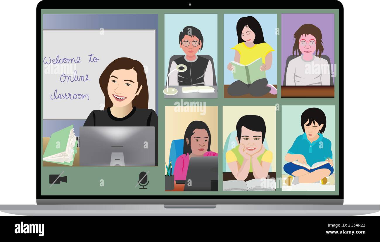 Vector Illustration of Online Classroom on Laptop Screen Stock Vector ...