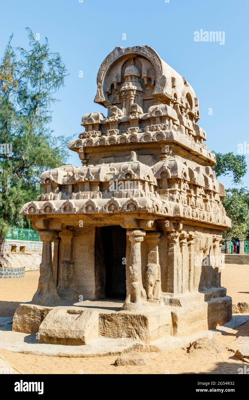 Pancha Rathas (Five Rathas) of Mamallapuram, an Unesco World Heritage Site in Tamil Nadu, South ...