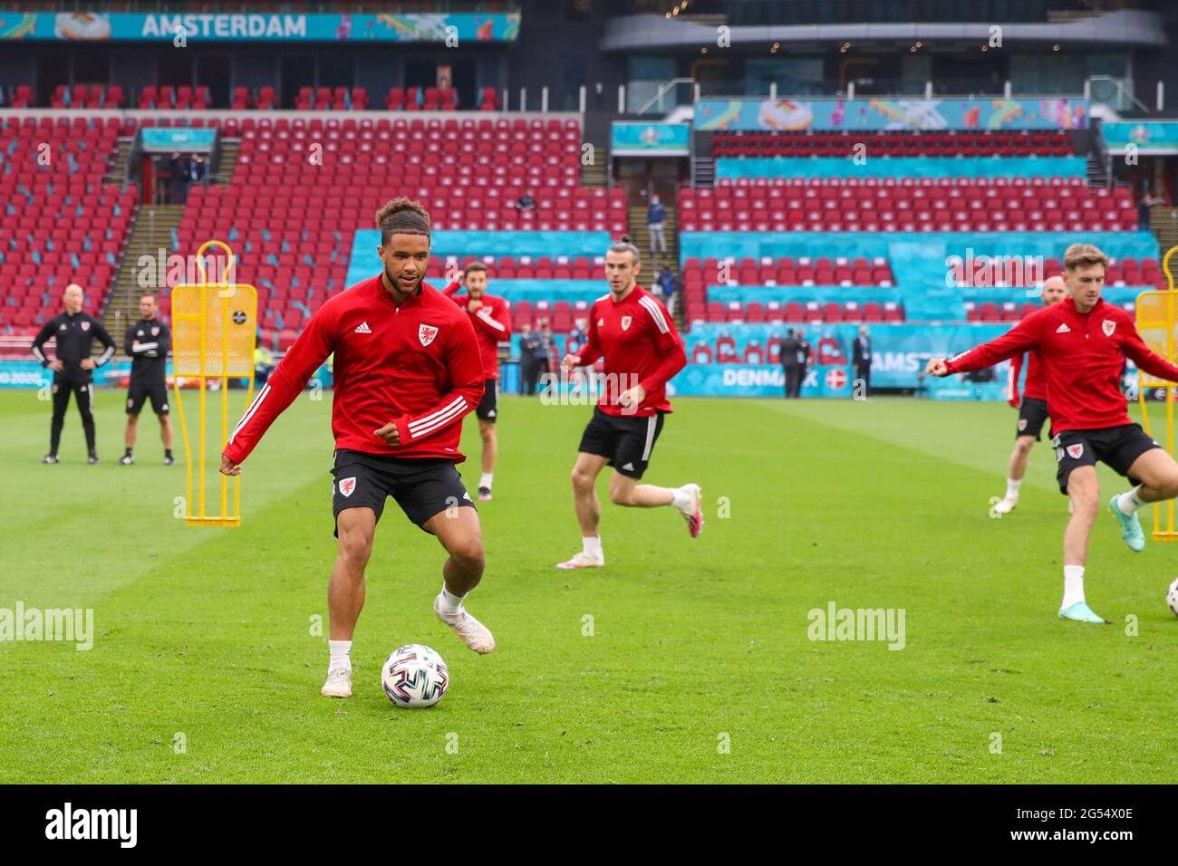 Wales' Tyler Roberts during the training session at the Johan Cruijff ...