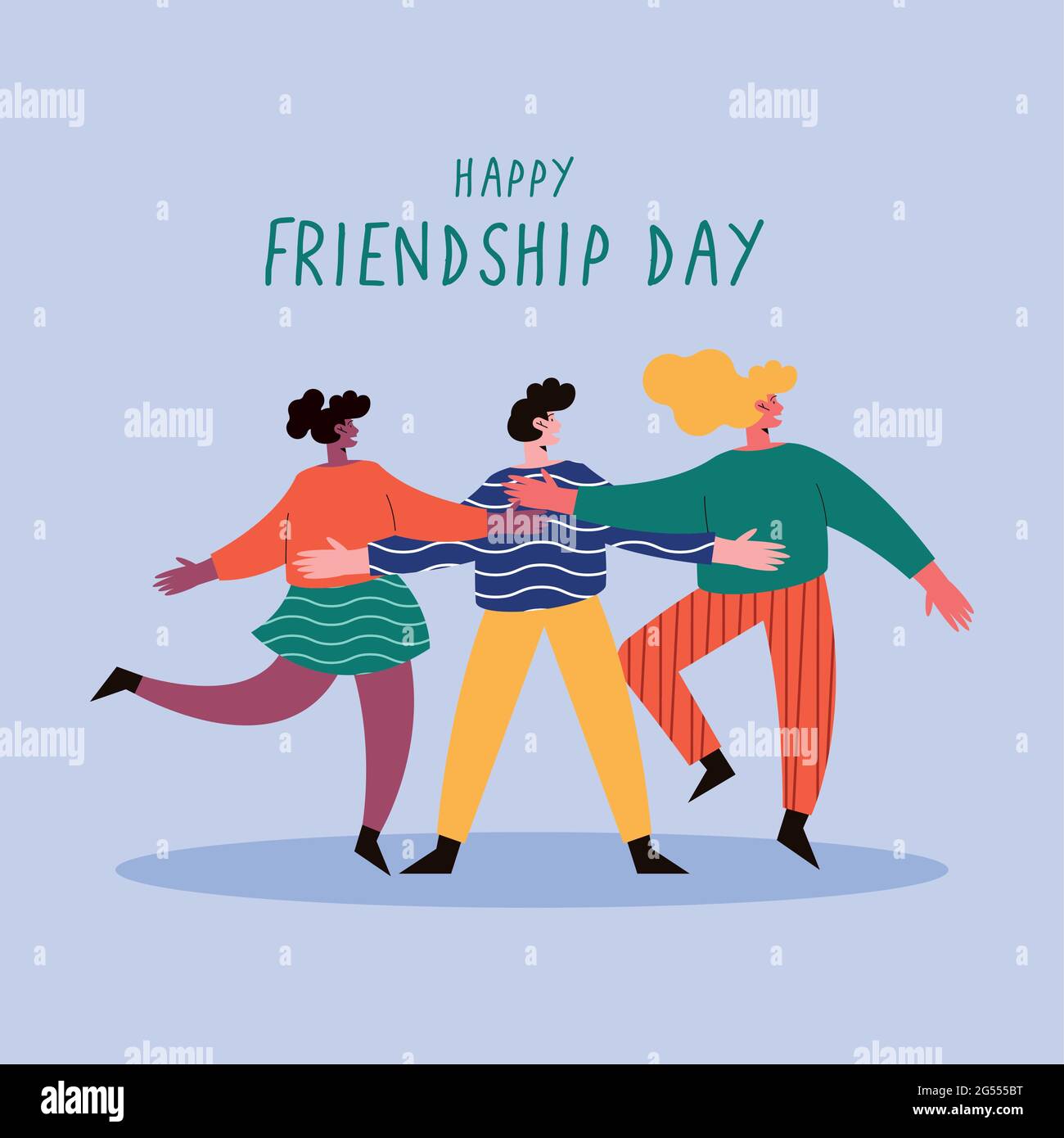 Happy friendship day blue poster with women and man Stock Vector Image ...
