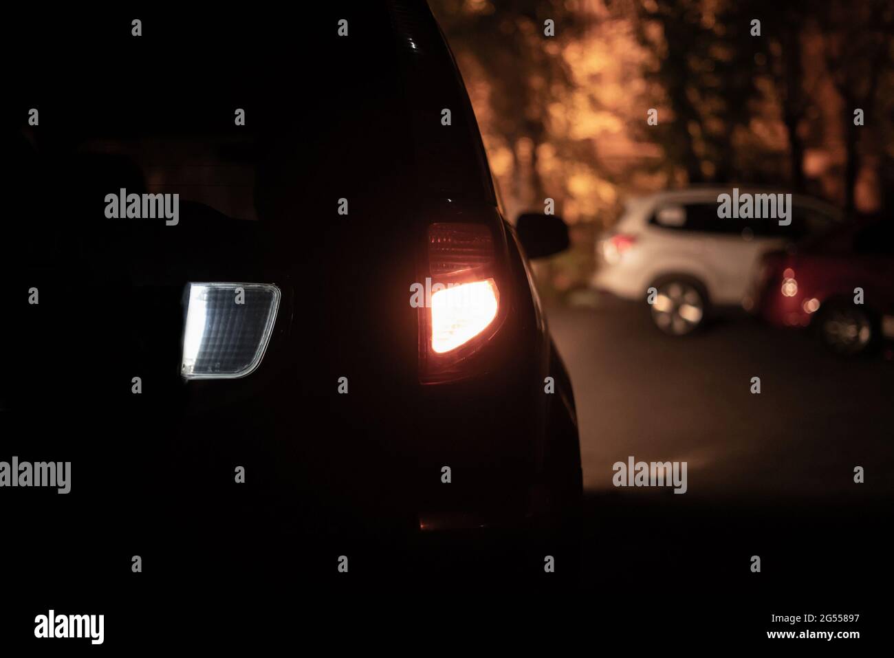 close up vehicle car part lights in the dark night Stock Photo - Alamy