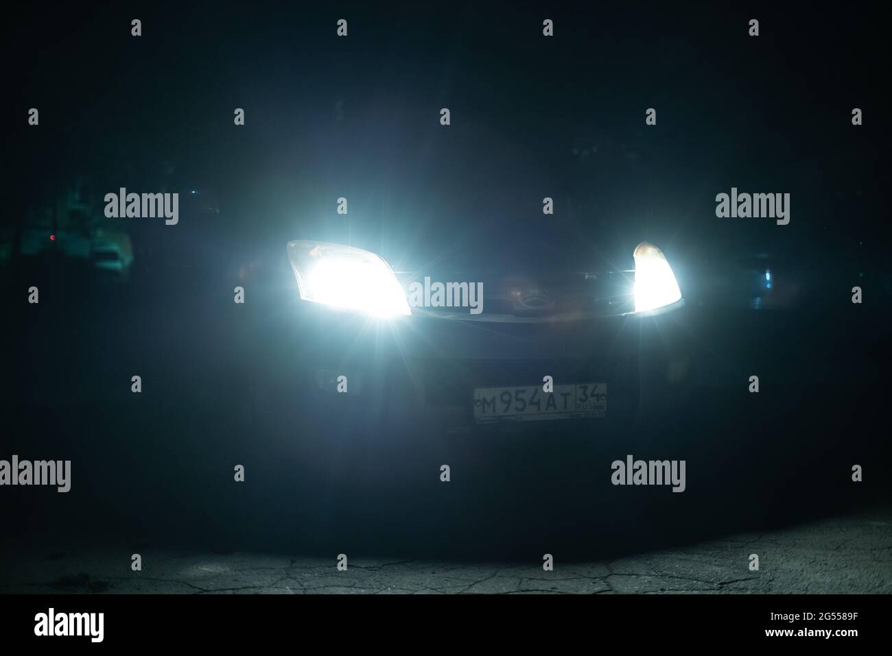 close up vehicle car part lights in the dark night Stock Photo - Alamy