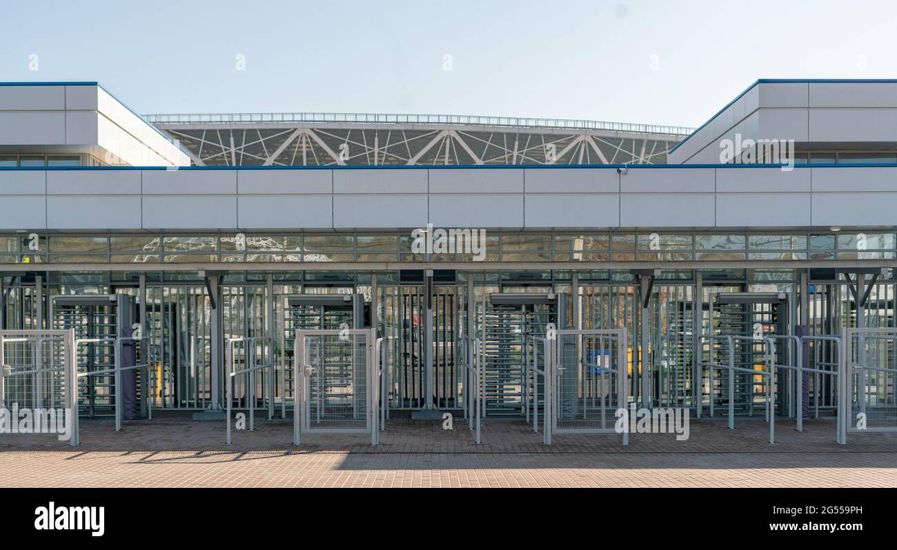 the football or soccer sport stadium gates entry with metal ...
