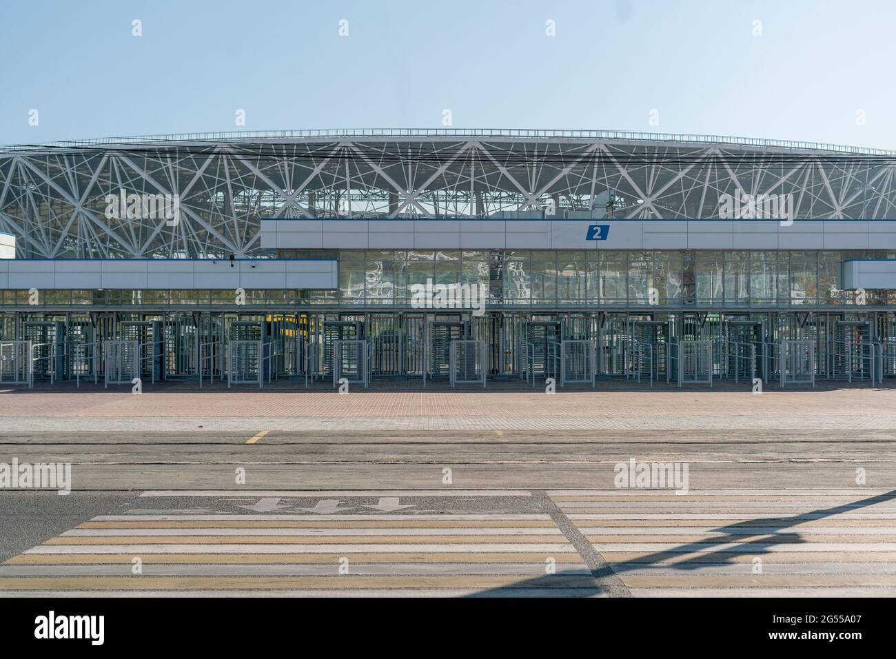 the football or soccer sport stadium gates entry with metal ...