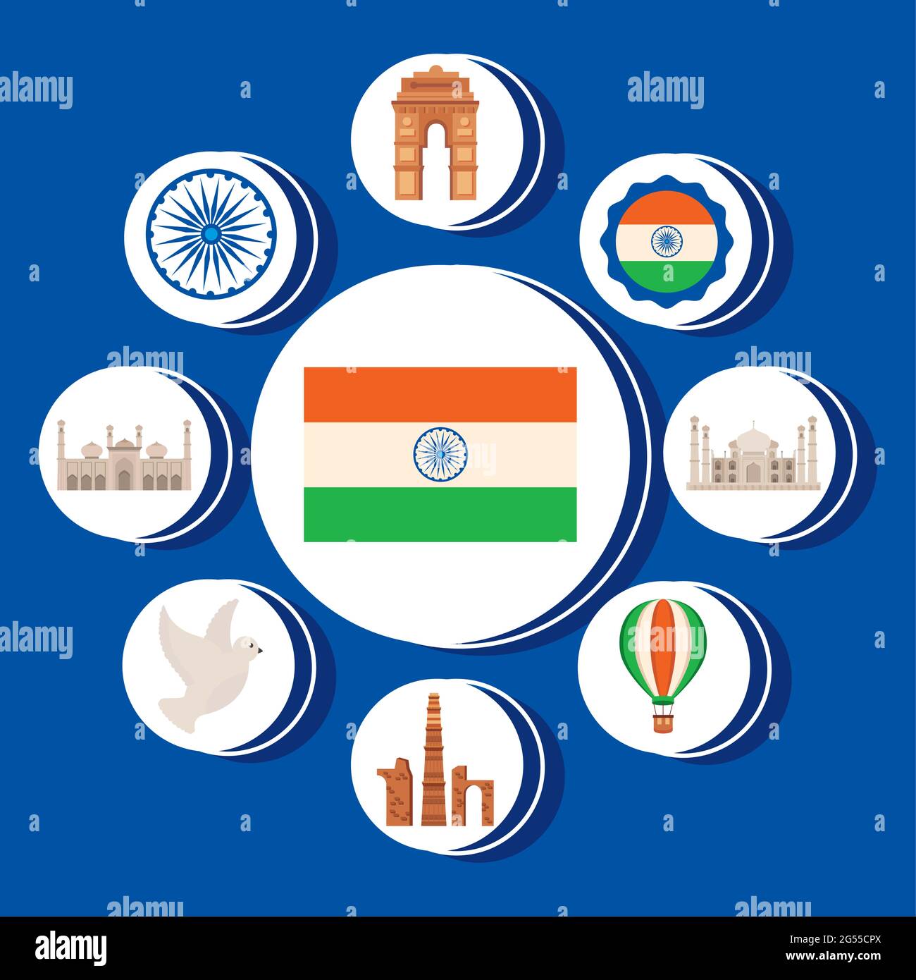 flag with happy india independence day icon set Stock Vector Image ...