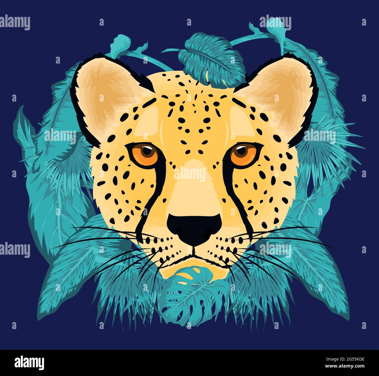 Cute leopard cartoon face with leaves Stock Vector Image & Art - Alamy