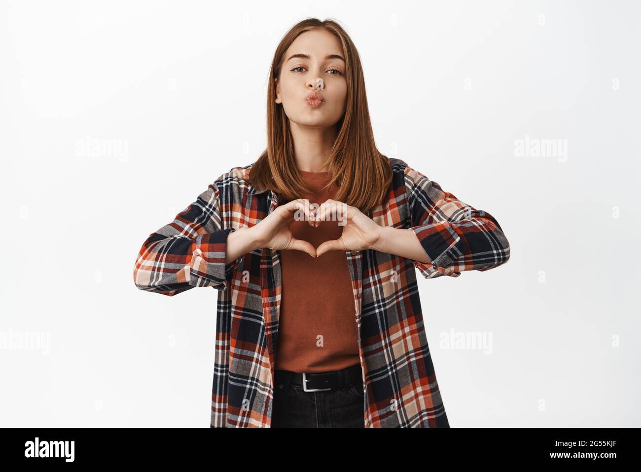 Beautiful girl show love sign hi-res stock photography and images - Alamy